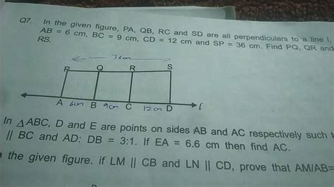 q7 in the given figure pa qb rc and sd are all perpendiculars to a line