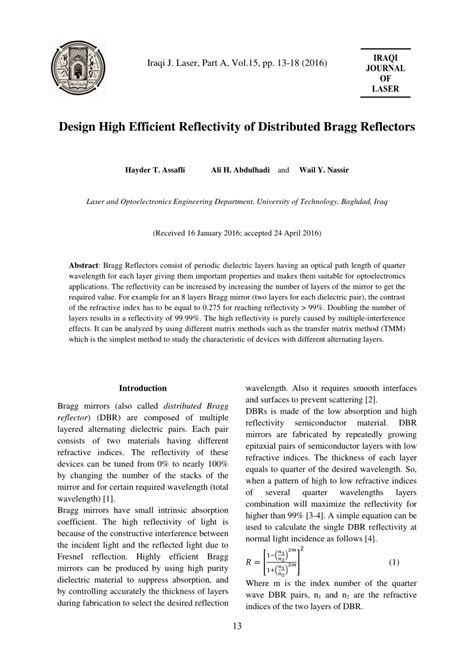 Pdf Design High Efficient Reflectivity Of Distributed Bragg Reflectors