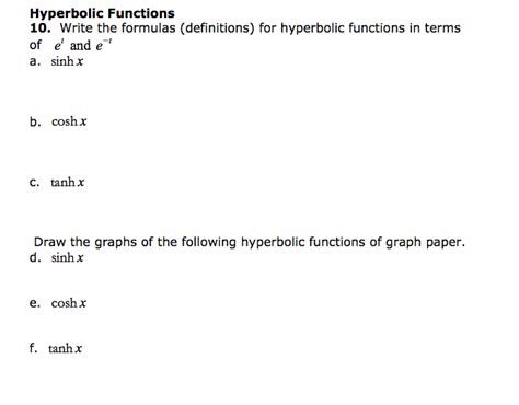 solved write the formulas definitions for hyperbolic