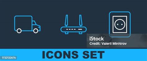 라인 전기 콘센트 배달화물 트럭 및 라우터 및 Wifi 신호 아이콘을 설정합니다 벡터 고압 전류 주의에 대한 스톡 벡터 아트 및 기타 이미지 고압 전류 주의 교통수단