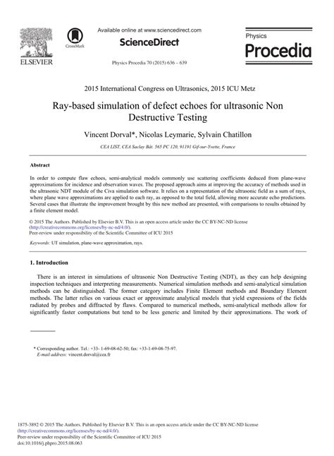 Pdf Ray Based Simulation Of Defect Echoes For Ultrasonic Non