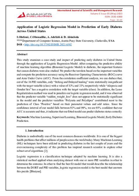 pdf application of logistic regression model in prediction and