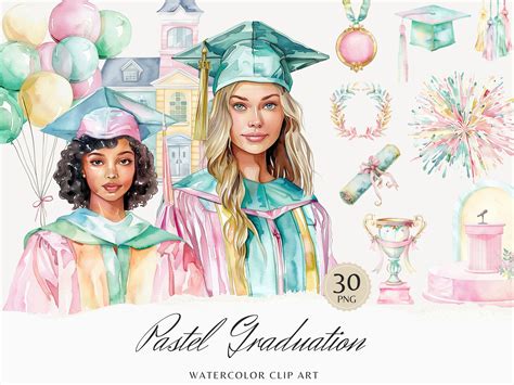 Graduation Clip Art Event Graduation Watercolor Clipart Objects Ft