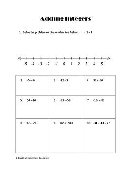 Integer Operations Practice Sheets Add Subtract Multiply Divide