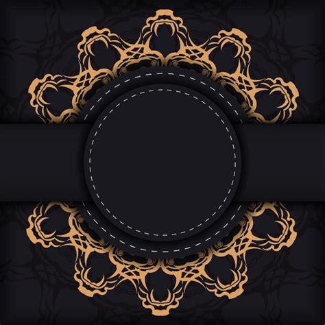정사각형 벡터 빈티지 패턴이 있는 디자인 인쇄용 초대 카드를 위한 고급 금 장신구 템플릿으로 검은색으로 엽서 준비 프리미엄 벡터