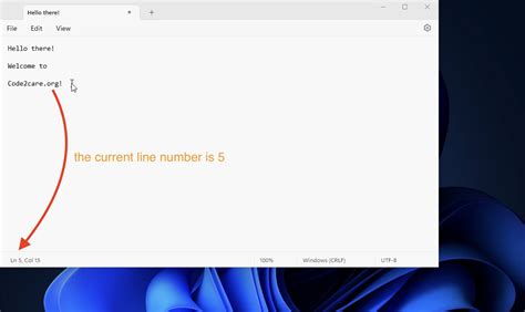 how to know the line number on windows notepad app code2care