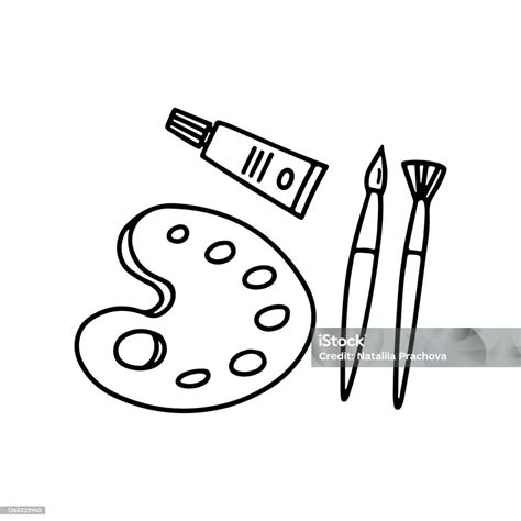 차이 브러쉬 팔레트 흰색에 고립 된 페인트 튜브의 손으로 그린 아이콘 예술가에 대한 스톡 벡터 아트 및 기타 이미지 예술가 로고 색칠놀이 책 Istock