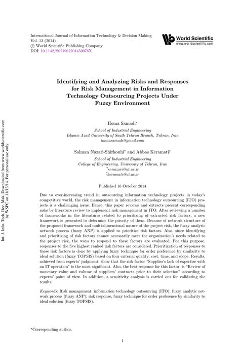 Pdf Identifying And Analyzing Risks And Responses For Risk Management