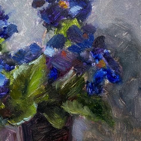 Violet Painting Original Blue Flower Art Viola Floral Oil Artwork 8x8