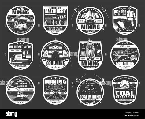 Coal Mining Industry Isolated Vector Icons Set Mine Machinery And Miner Equipment Tools Metal