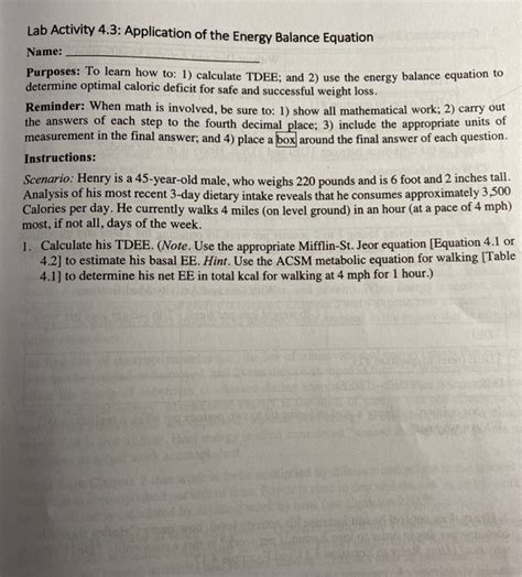 Lab Activity Application Of The Energy Balance Chegg