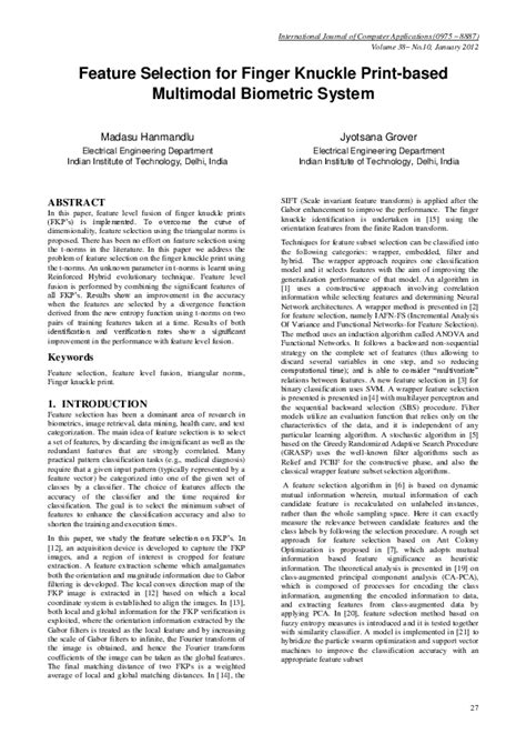 pdf feature selection for finger knuckle print based multimodal