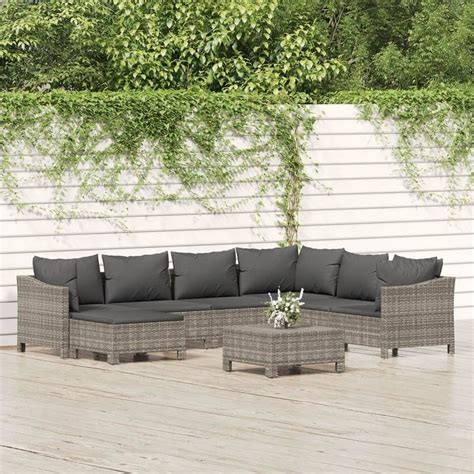 8 Piece Garden Lounge Set With Cushions Grey Poly Rattan Vidaxl Big W