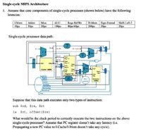 Answered Single Cycle Mips Architecture Assume That Core Components Of Single Cycle