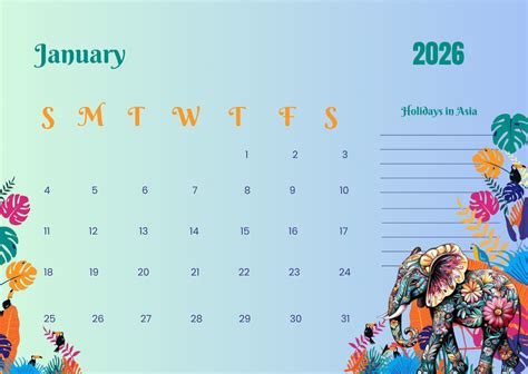 Free Simple 2026 Yearly Calendar Template To Edit Online
