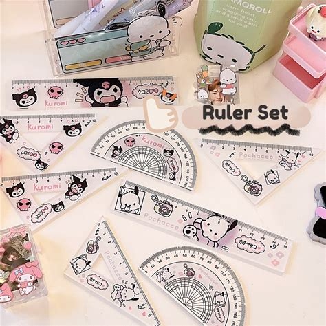 4pcsset Sanrio Acrylic Ruler Set Kuromi Pochacco 15cm Straightedge