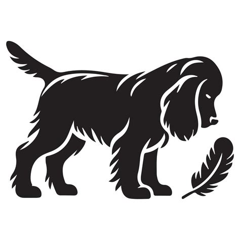 Perro Cocker Spaniel Inspeccionando Pluma Ilustración En Negro Y