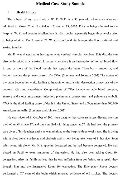 Medical Case Study Examples Inside Case Report