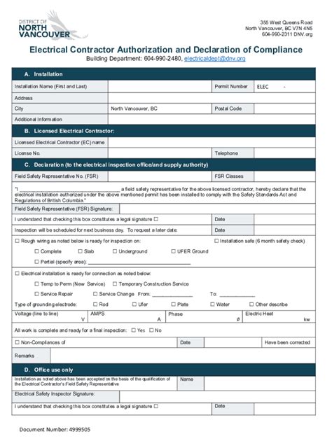 Fillable Online Electrical Contractor Authorization And Declaration Of Compliance Fax Email