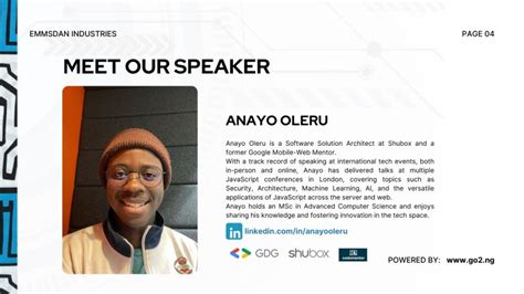 Meet Our Speaker Anayo Oleru Anayo Oleru Is A Software Solution