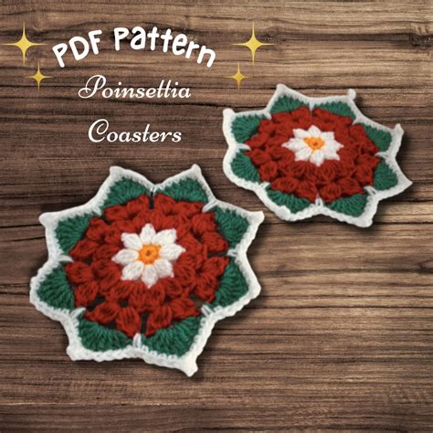 Poinsettia Coaster Crochet Pattern Christmas Floral Digital Download