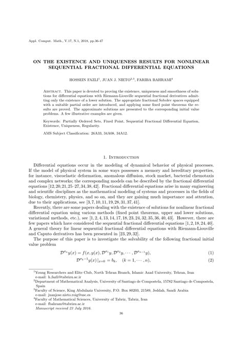 Pdf On The Existence And Uniqueness Results For Nonlinear Sequential