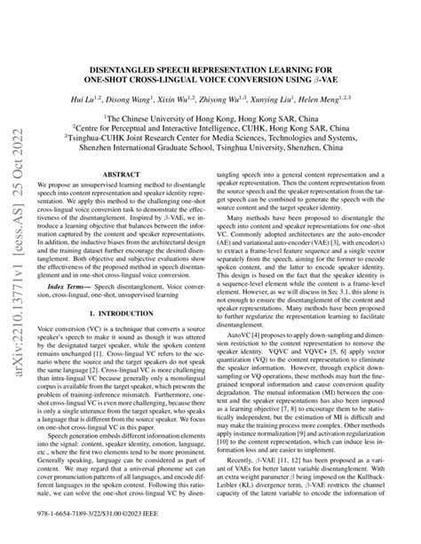 Disentangled Speech Representation Learning For One Shot Cross Lingual