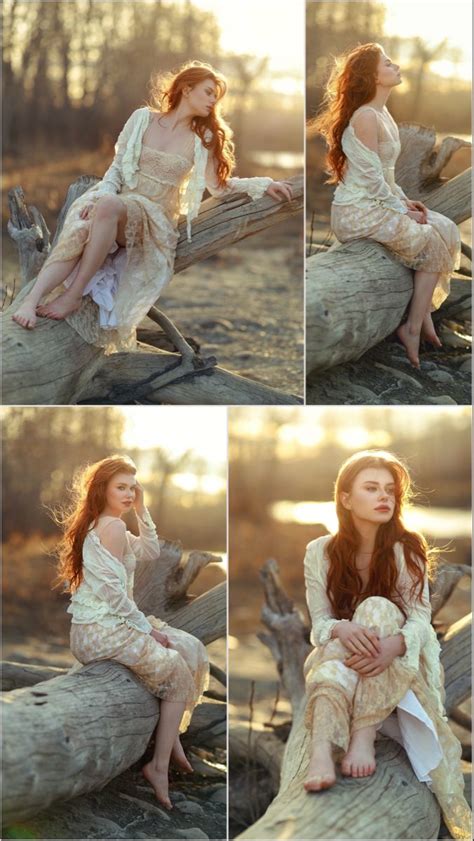Howling Love A Windy Romance Captivating Red Haired Model On A Log