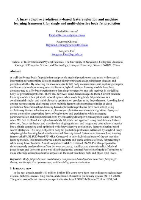 Pdf A Fuzzy Adaptive Evolutionary Based Feature Selection And Machine