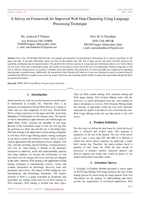 pdf a survey on framework for improved web data clustering using