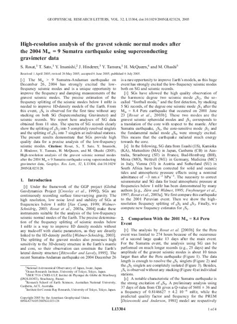 Pdf High Resolution Analysis Of The Gravest Seismic Normal Modes After The 2004 M W 9