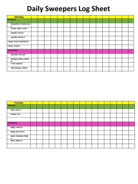Daily Sweepers Log Sheet Pdf Daily Sweepers Log Sheet Pdf