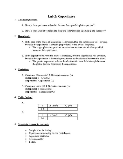 Lab 2 Capacitance PHY 112 Lab 2 Capacitance Testable Question A How Is The Capacitance