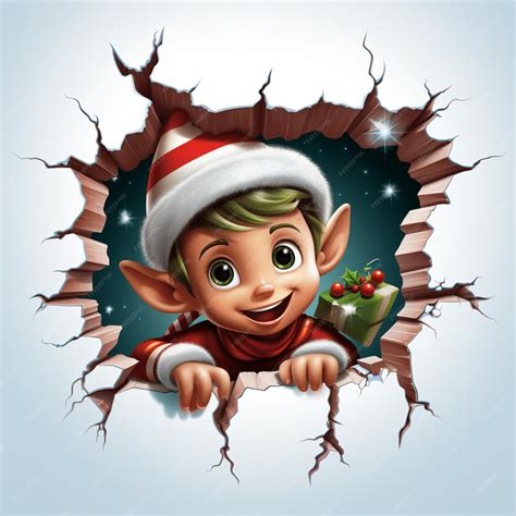 Cartoon Christmas Elf Peeking Out Of A Hole In The Wall Generative Ai