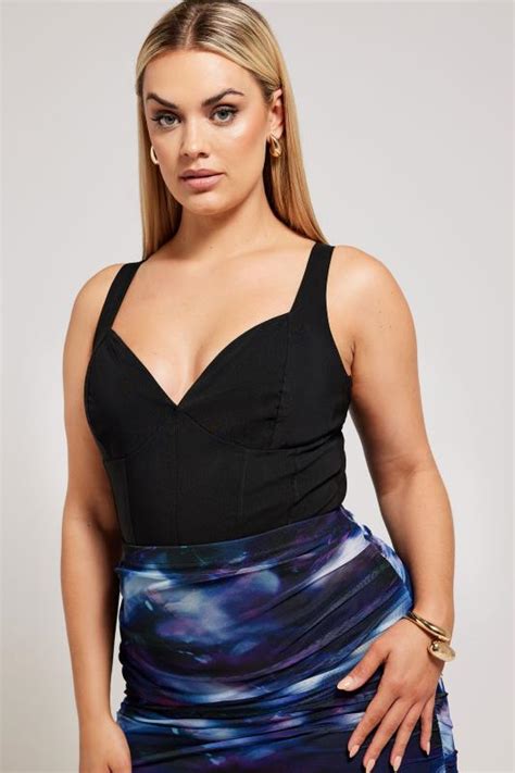 Yours London Plus Size Black Sweetheart Corset Top Yours Clothing