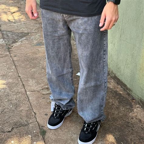 Calça Jeans Baggy Estonada Larga Corte Reto Unissex Shopee Brasil