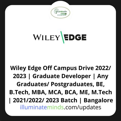 Wiley Edge Off Campus Drive 2022 2023 Graduate Developer Any