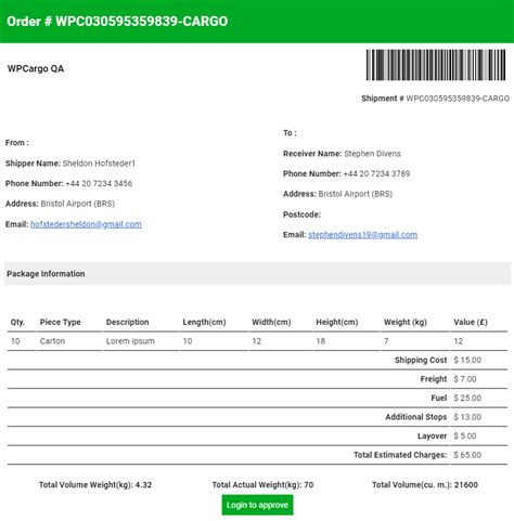 Shipping Charges Wpcargo Track And Trace System