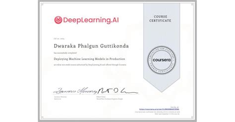 Dwaraka Phalgun Guttikonda On Linkedin Completion Certificate For Deploying Machine Learning