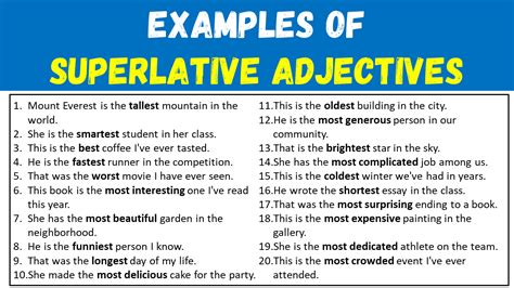 50 Examples Of Superlative Adjectives In Sentences Engdic