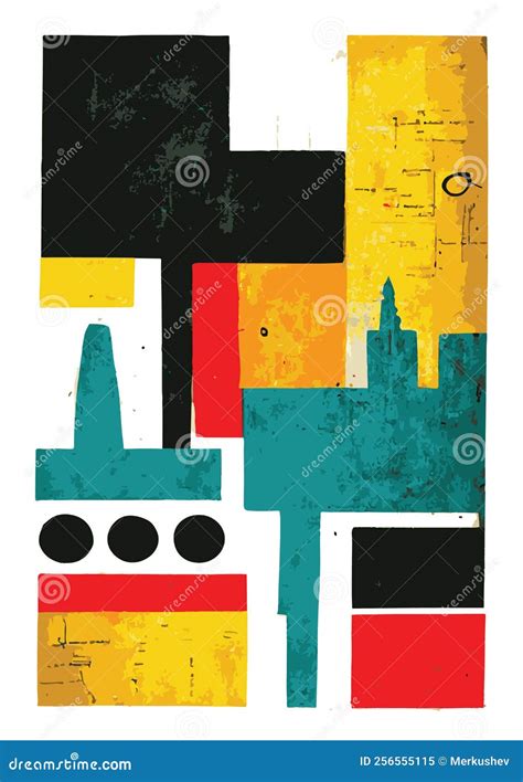 Abstract Colorful Composition With High Rise Buildings In The Style Of Suprematism Poster
