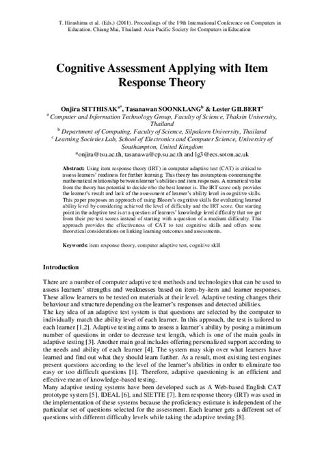 Pdf Cognitive Assessment Applying With Item Response Theory