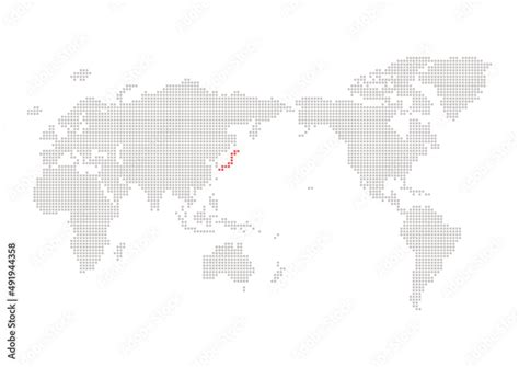 赤い色で区別した日本とグレーの世界地図 シンプルな四角いドットのワールドマップ Векторный объект Stock