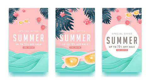 여름 판매 디자인 종이 컷 열대 해변 밝은 색상 배경 레이아웃 배너 오렌지 선글라스 개념바우처 할인 벡터 일러스트 템플릿입니다 벡터에 대한 스톡 벡터 아트 및 기타 이미지