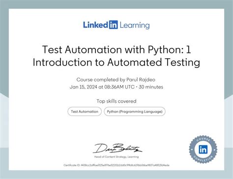 Completed Test Automation With Python Course On Linkedin Parul Raj Posted On The Topic Linkedin