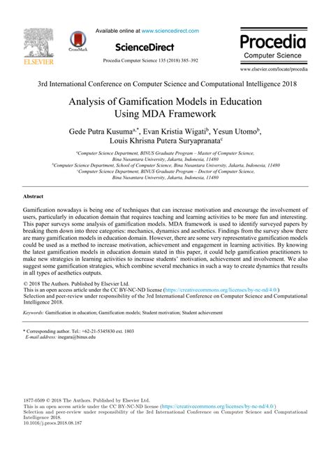 Pdf Analysis Of Gamification Models In Education Using Mda Framework