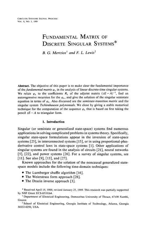 pdf fundamental matrix of discrete singular systems