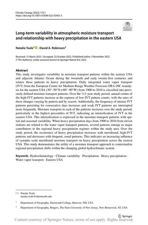 Long Term Variability In Atmospheric Moisture Transport And