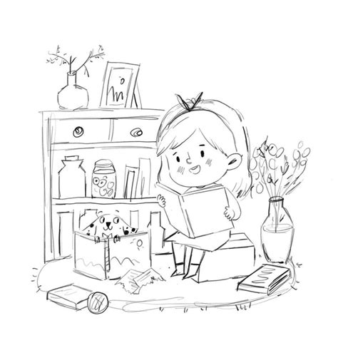 坐在阳光下阅读的女孩简笔画（汇总12张） 简笔画图片大全