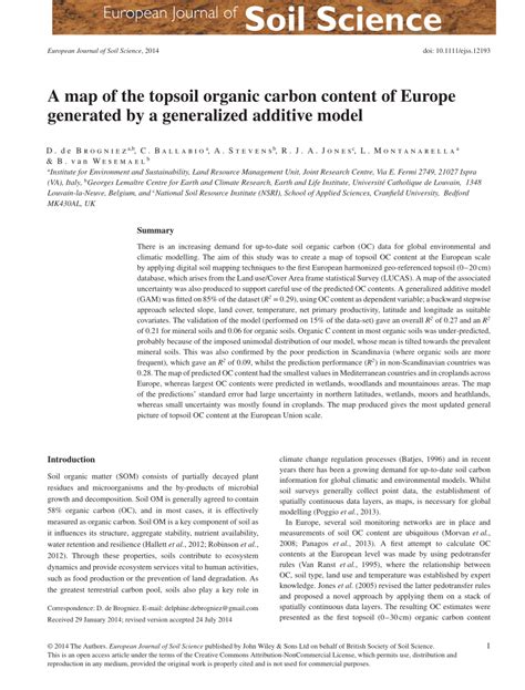Pdf A Map Of The Topsoil Organic Carbon Content Of Europe Generated
